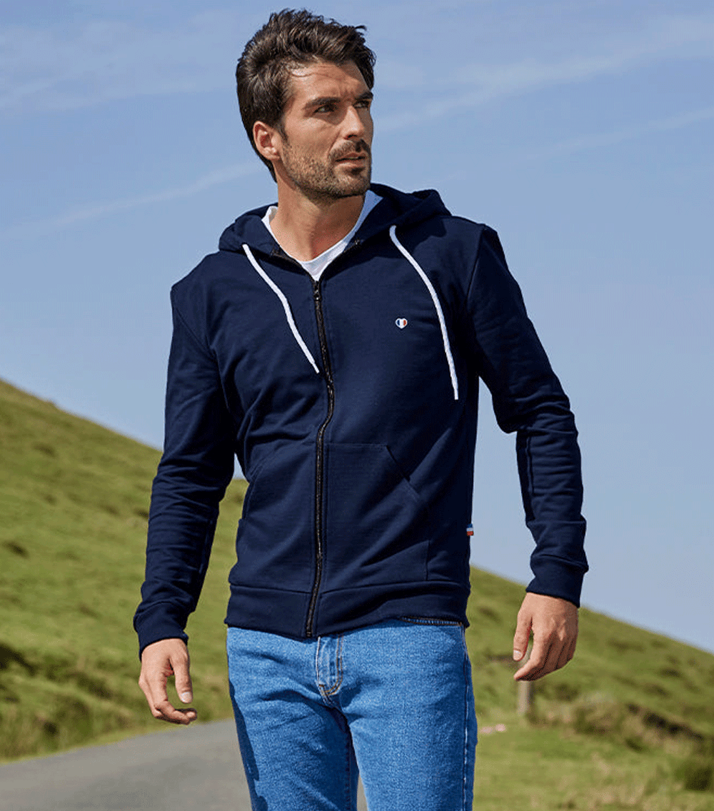 Sweat zippé Homme Marine - Iconique - Made in France - Cocorico
