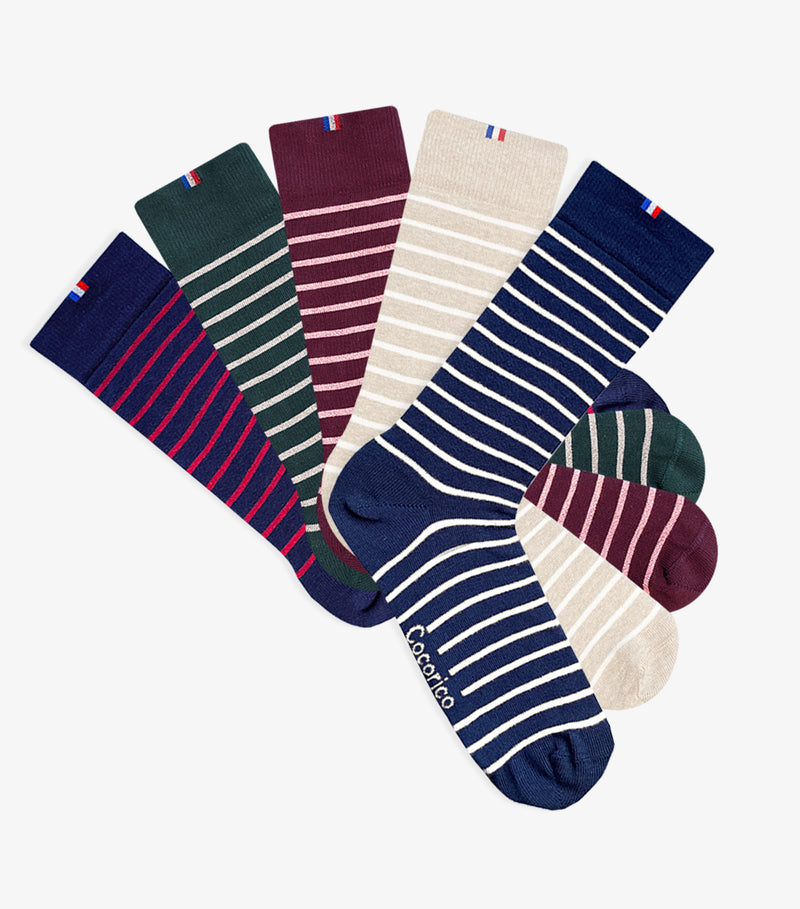 Chaussettes Homme x5 - Pack Rayé - Made in France - Cocorico