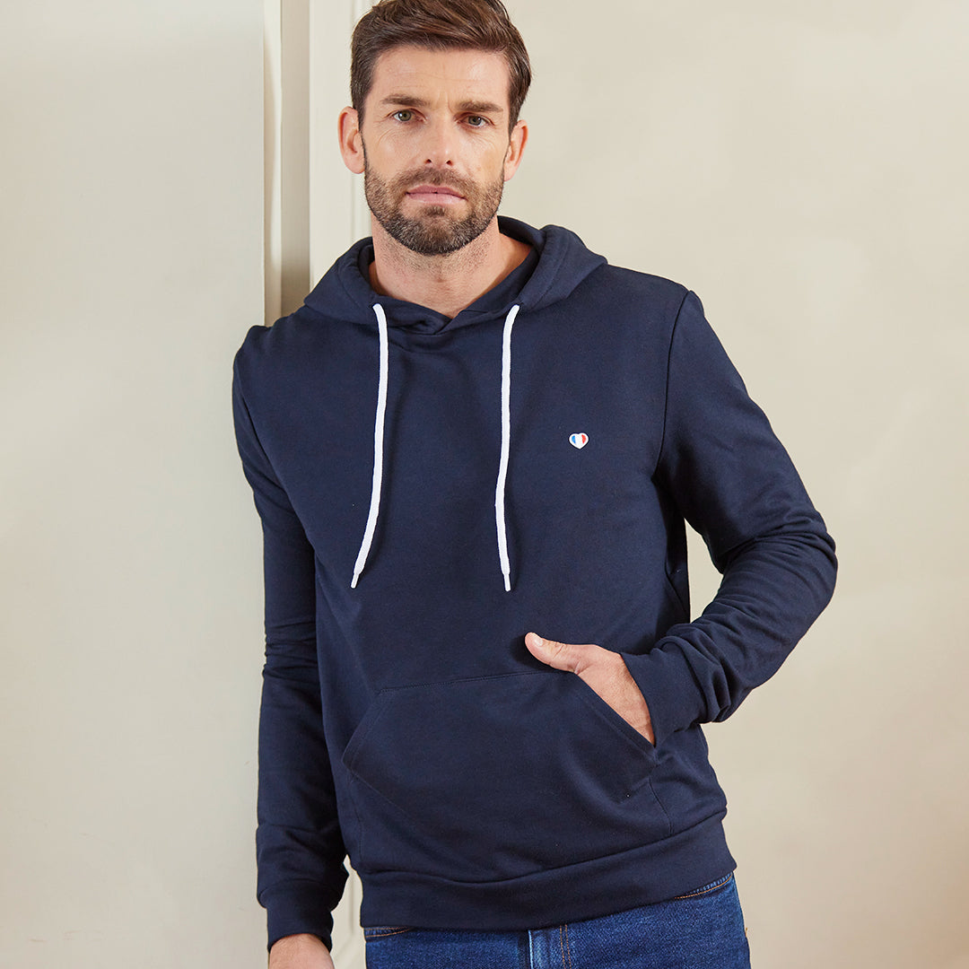 Sweat à capuche Homme Marine - L'Iconique - Made in France - Cocorico