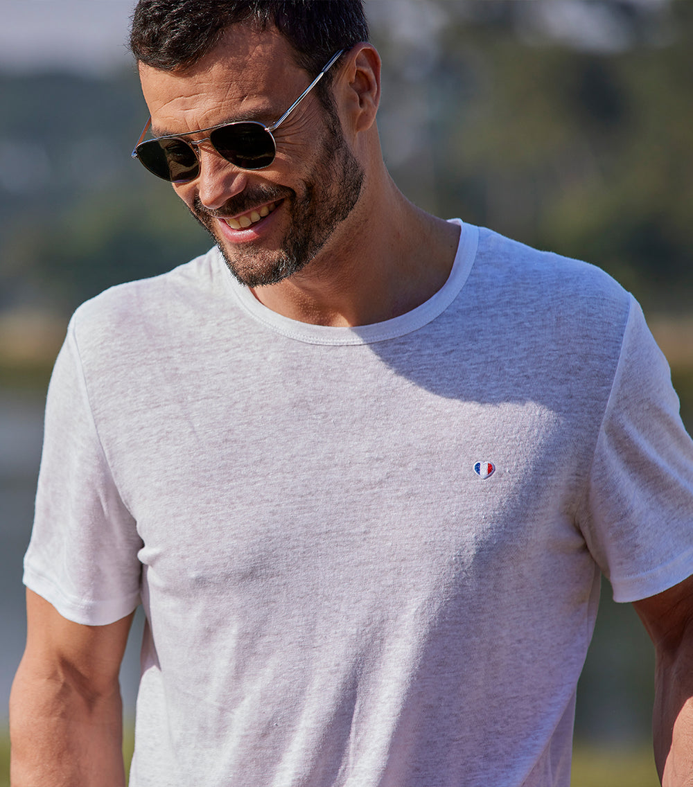 T-shirt Homme en Lin Blanc - Iconique - Made in France - Cocorico