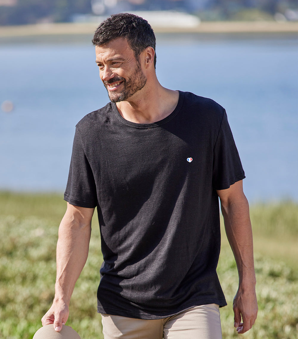T-shirt Homme en Lin Noir - Iconique - Made in France - Cocorico