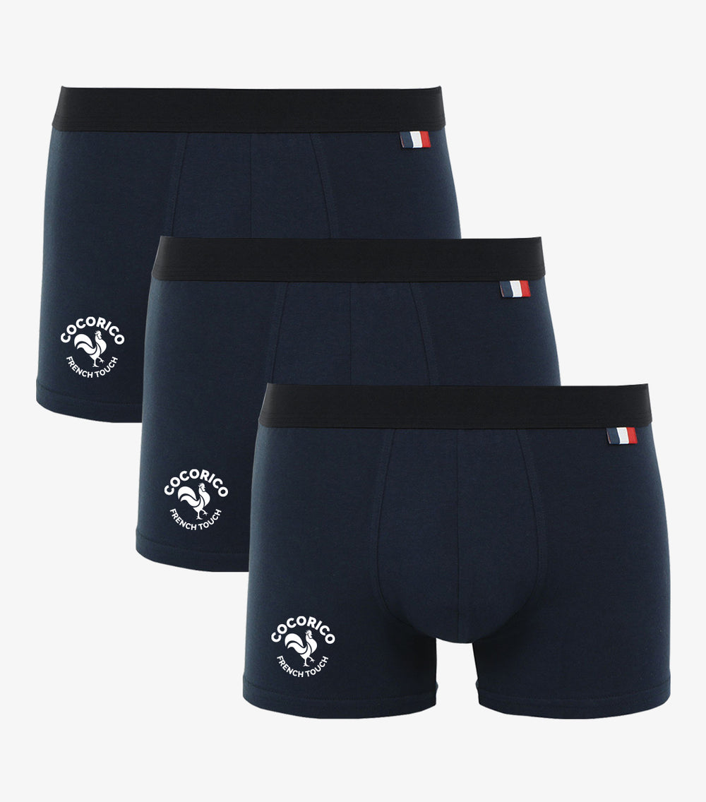 Boxer Homme Marine x3 - Pack Coq Français - Made in France - Cocorico