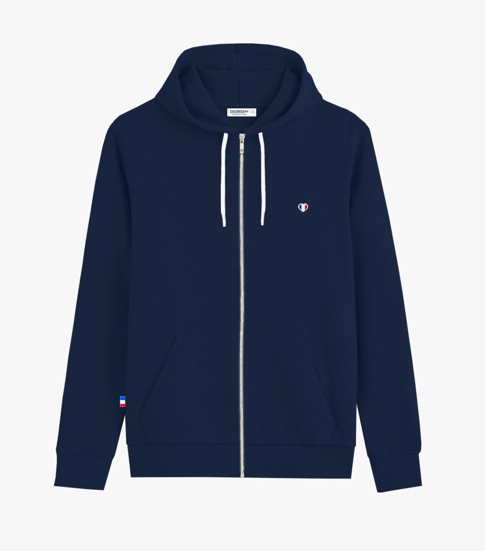 Sweat zippé Homme Marine - Iconique - Made in France - Cocorico
